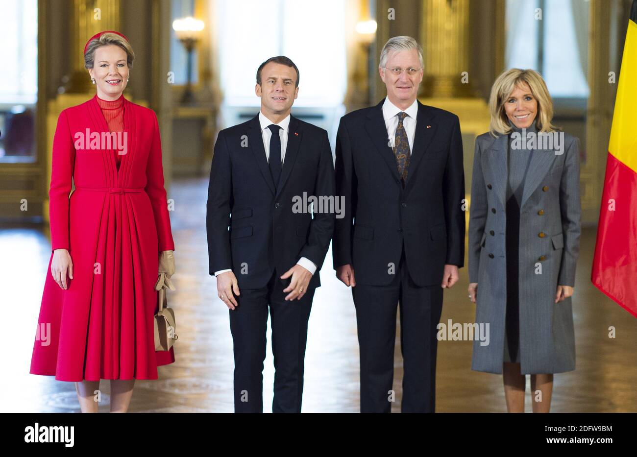 King Philippe and Queen Mathilde of Belgium greet President Emmanuel ...