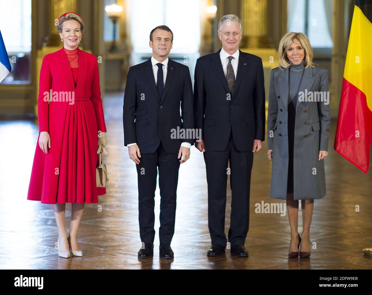 King Philippe and Queen Mathilde of Belgium greet President Emmanuel ...