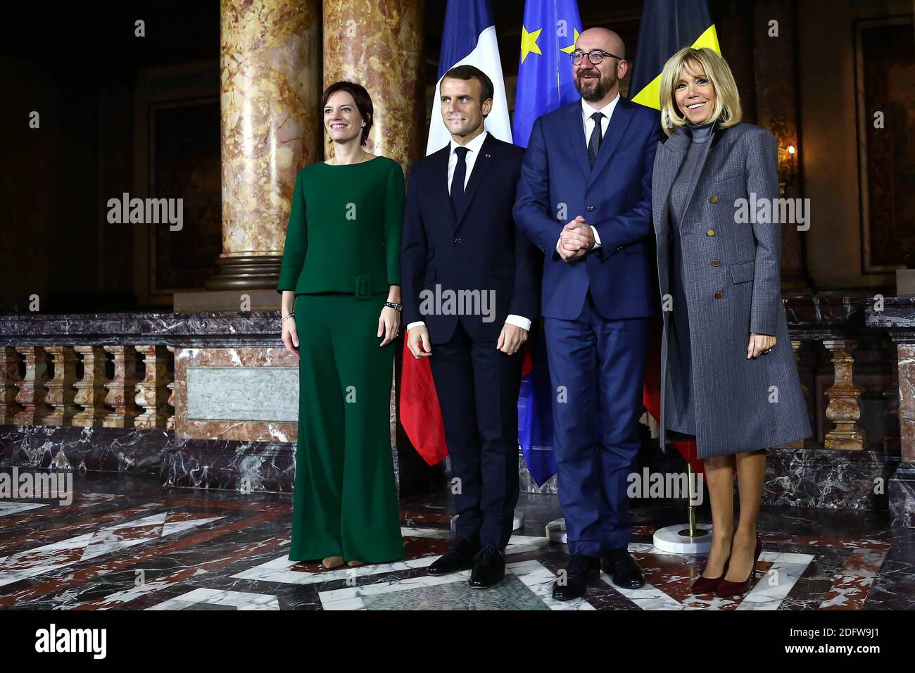Prime minister Charles Michel and his wife welcome french president ...