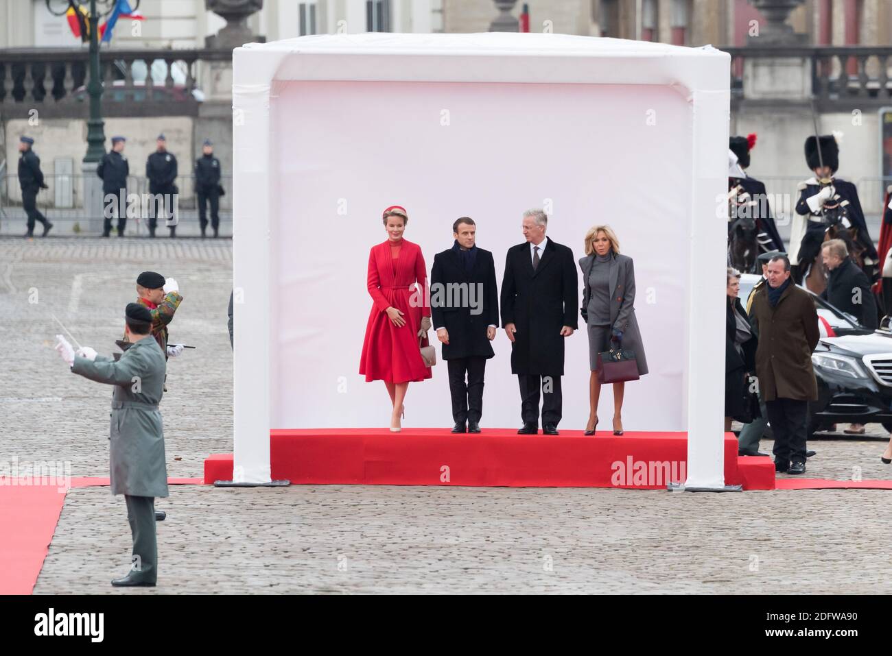 Queen Mathilde, King Philippe, Emmanuel Macron and Brigitte Macron ...