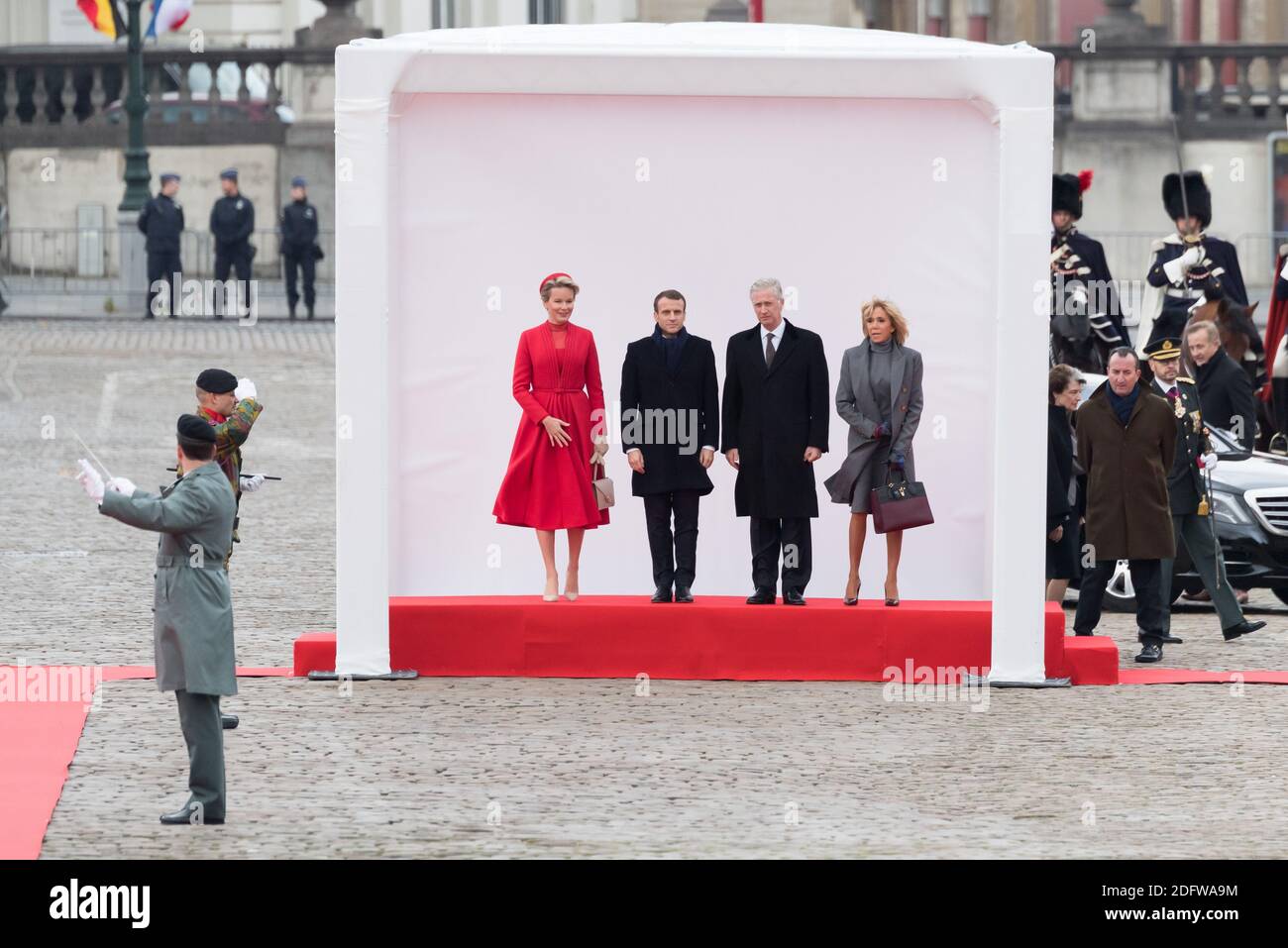 Queen Mathilde, King Philippe, Emmanuel Macron and Brigitte Macron ...
