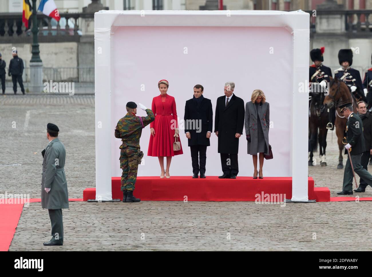 Queen Mathilde, King Philippe, Emmanuel Macron and Brigitte Macron ...
