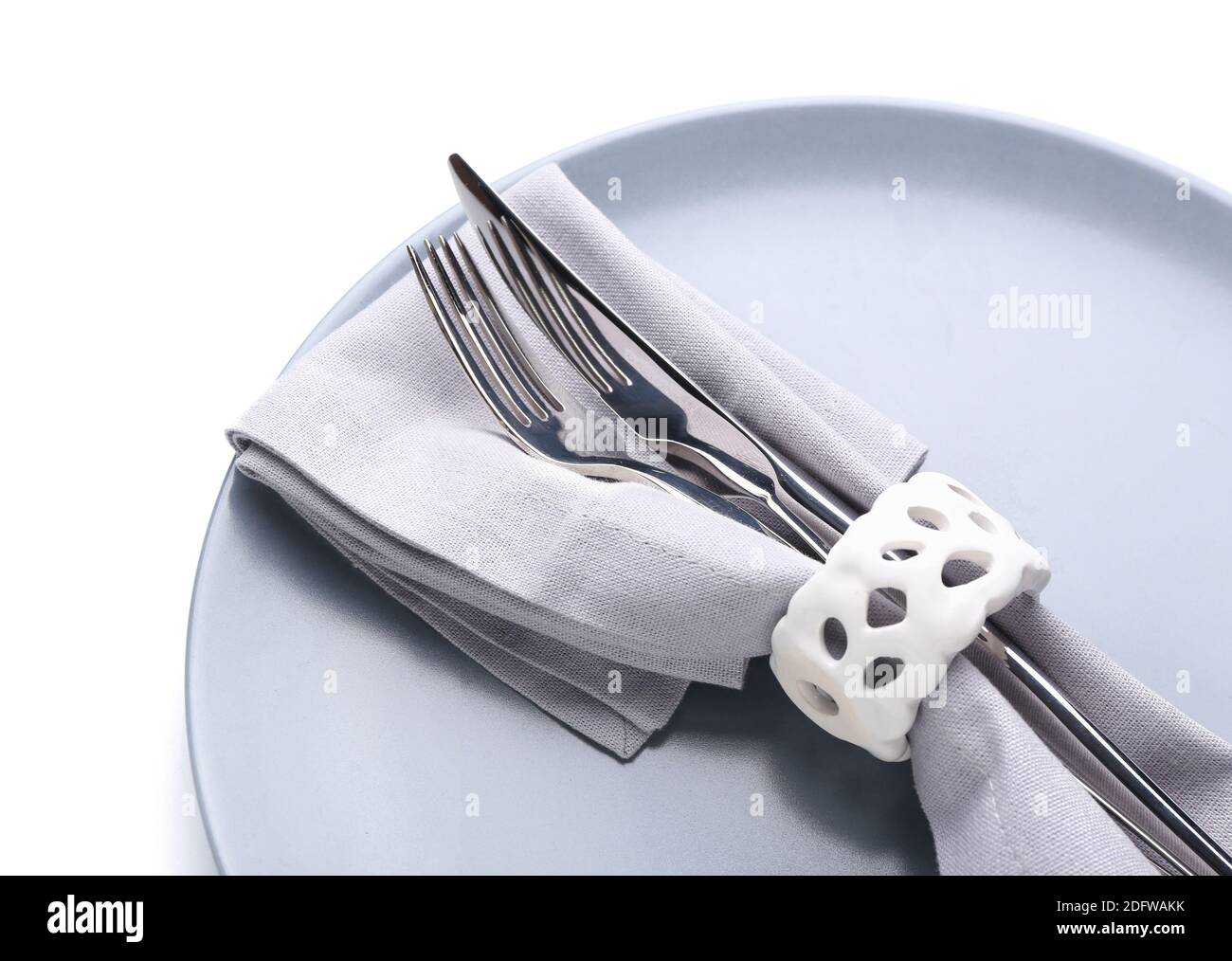 Simple table setting on white background Stock Photo - Alamy