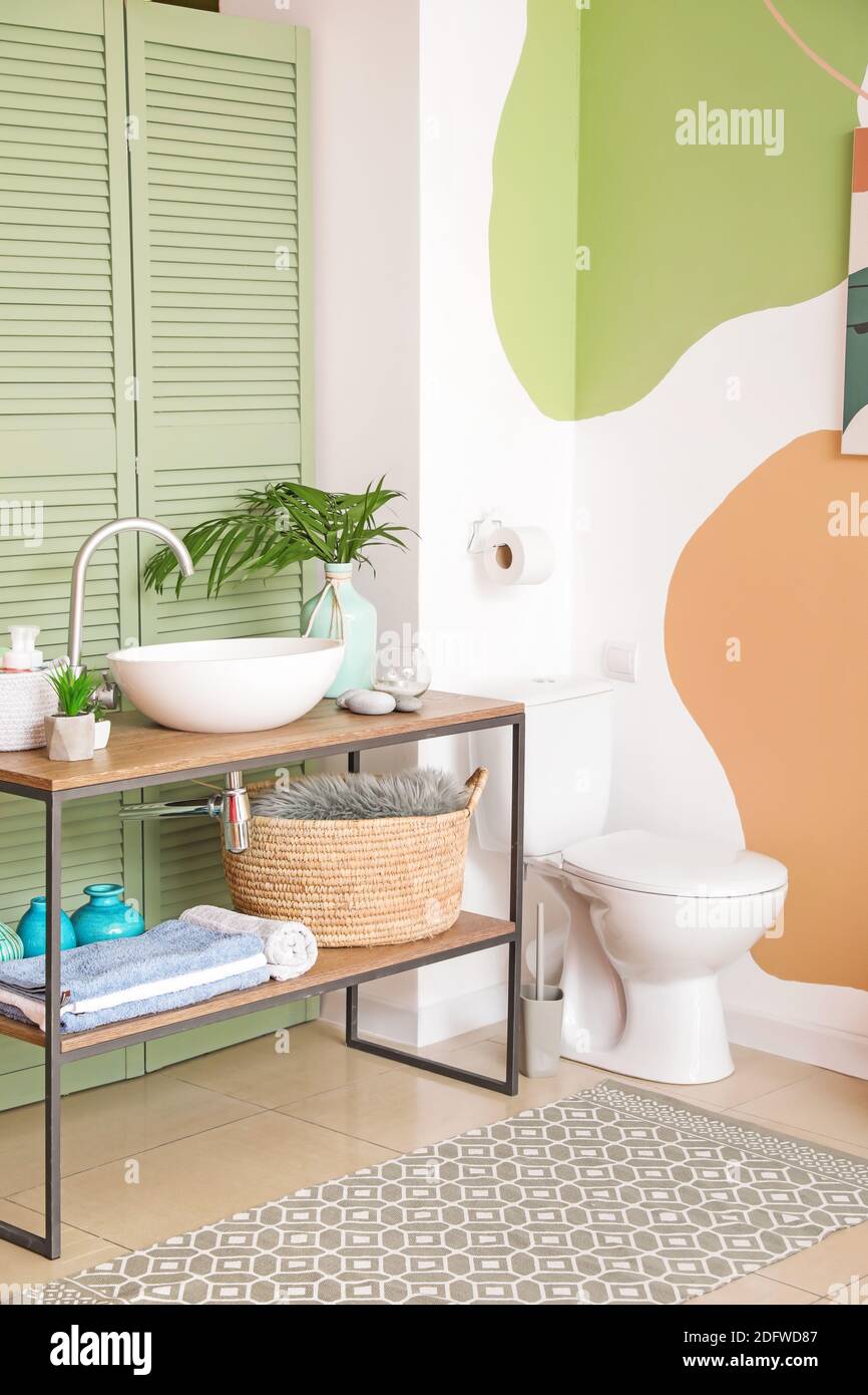 Stylish interior of modern restroom Stock Photo - Alamy