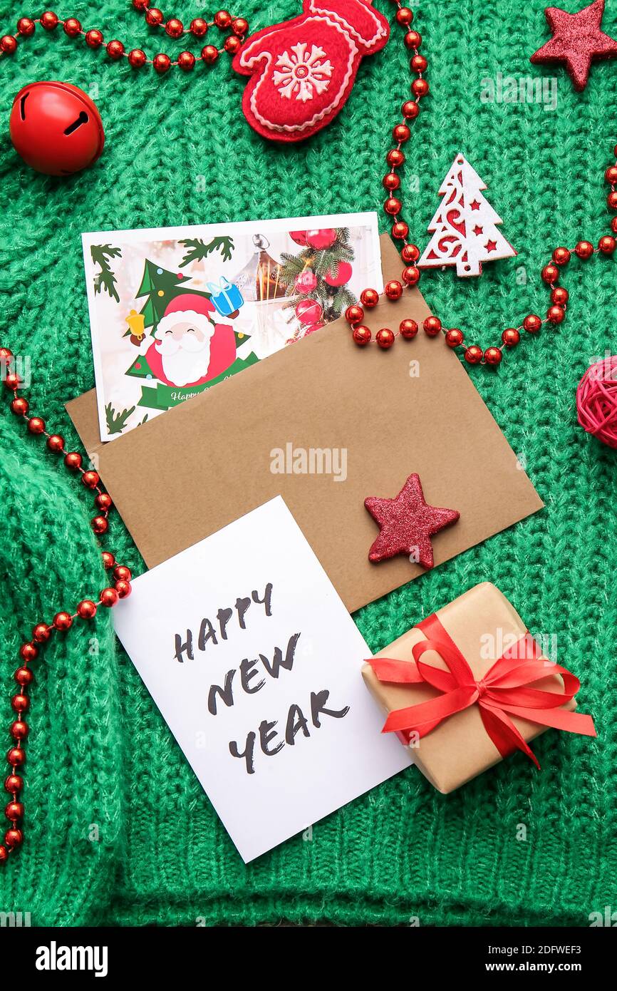 Beautiful greeting cards for New Year celebration, gift and sweater ...
