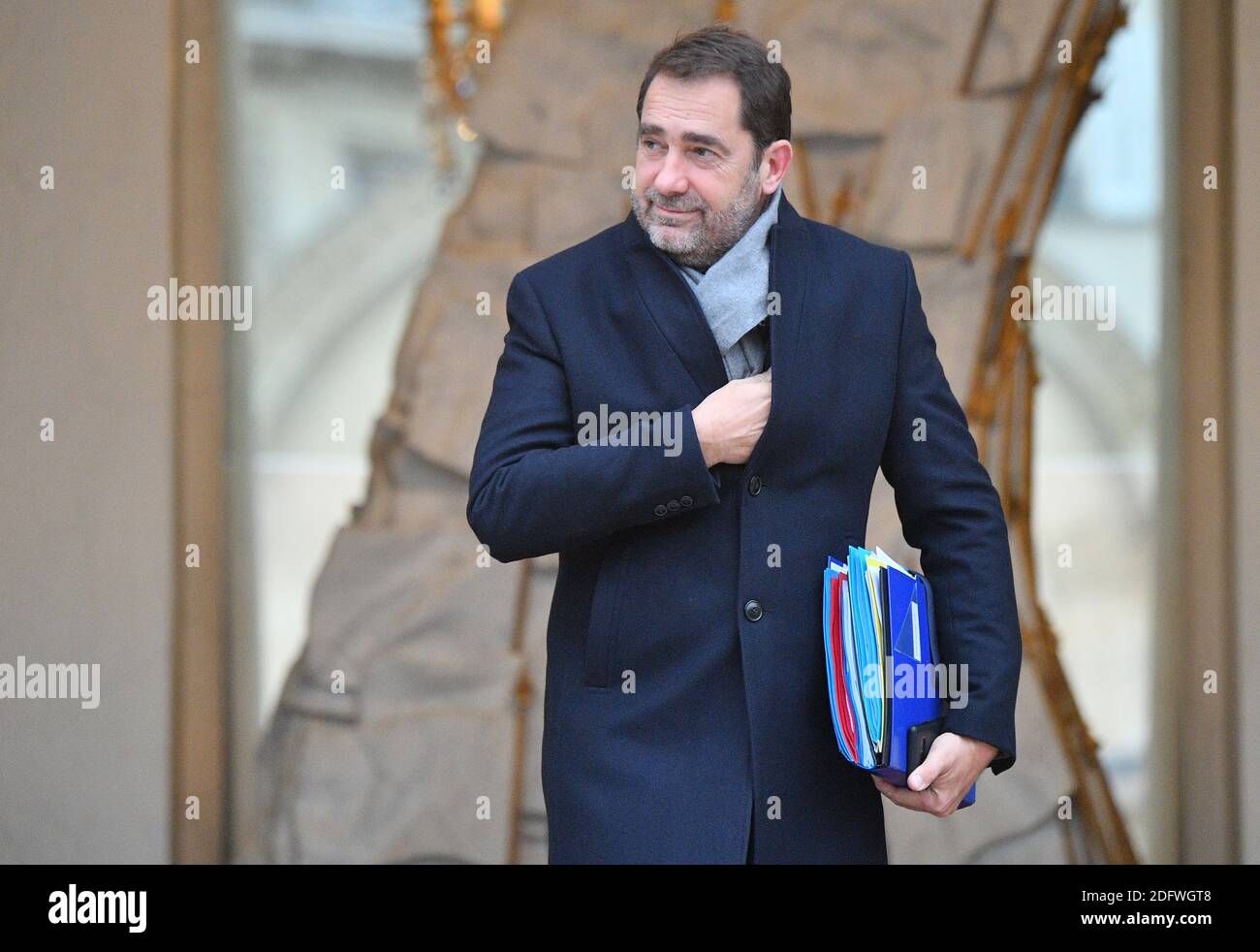 Minister of the Interior Christophe Castaner leaving the Elysee Palace ...