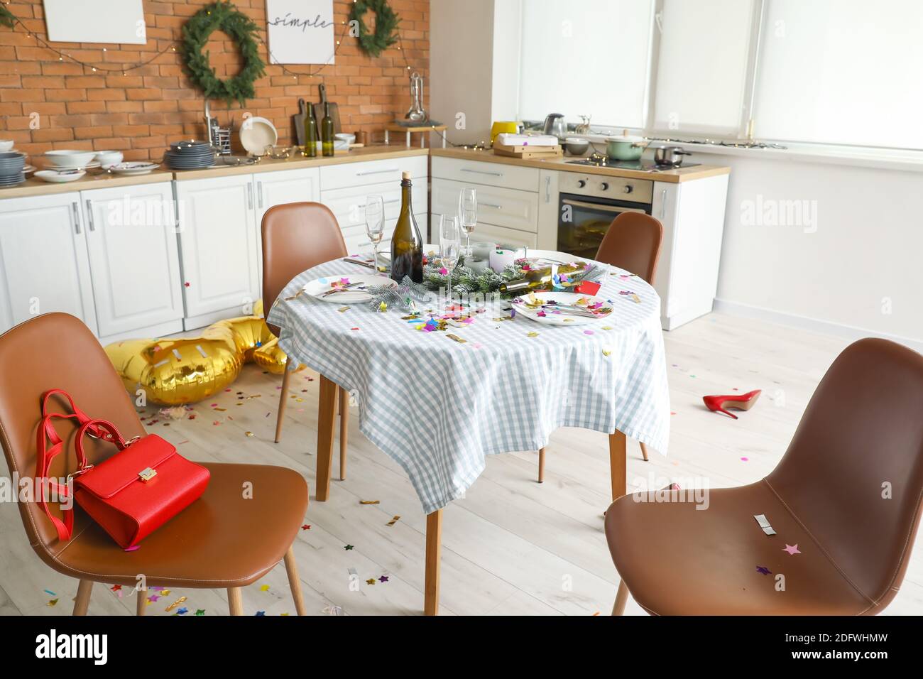 Interior of messy room after New Year party celebration Stock Photo - Alamy