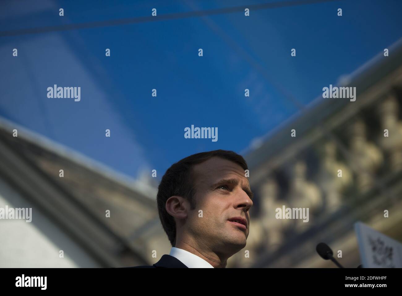 French President Emmanuel Macron delivers a speech during a meeting to ...