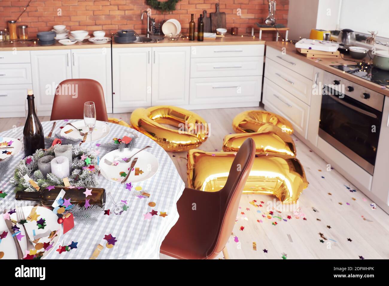 Interior of messy room after New Year party celebration Stock Photo - Alamy