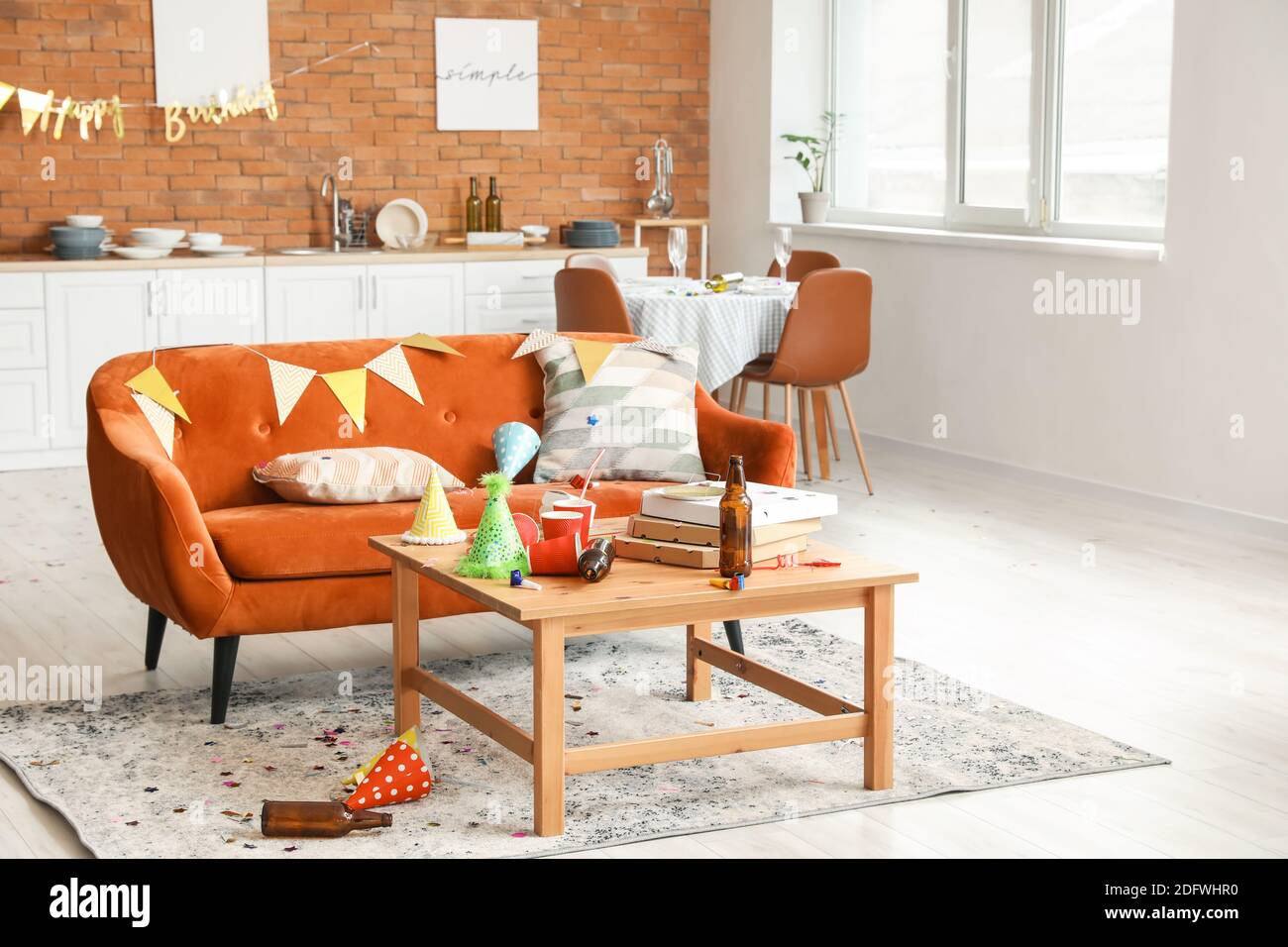 Interior of messy room after party Stock Photo - Alamy