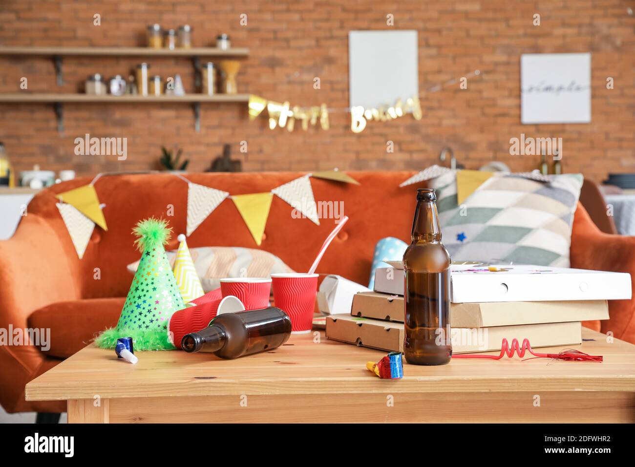 Interior of messy room after party Stock Photo - Alamy