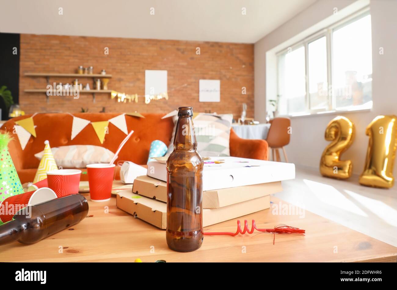 Messy room after party celebration Stock Photo - Alamy