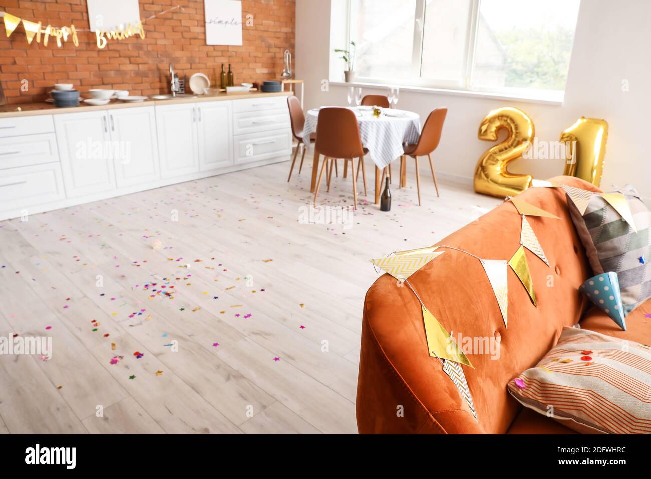 Interior of messy room after party Stock Photo - Alamy