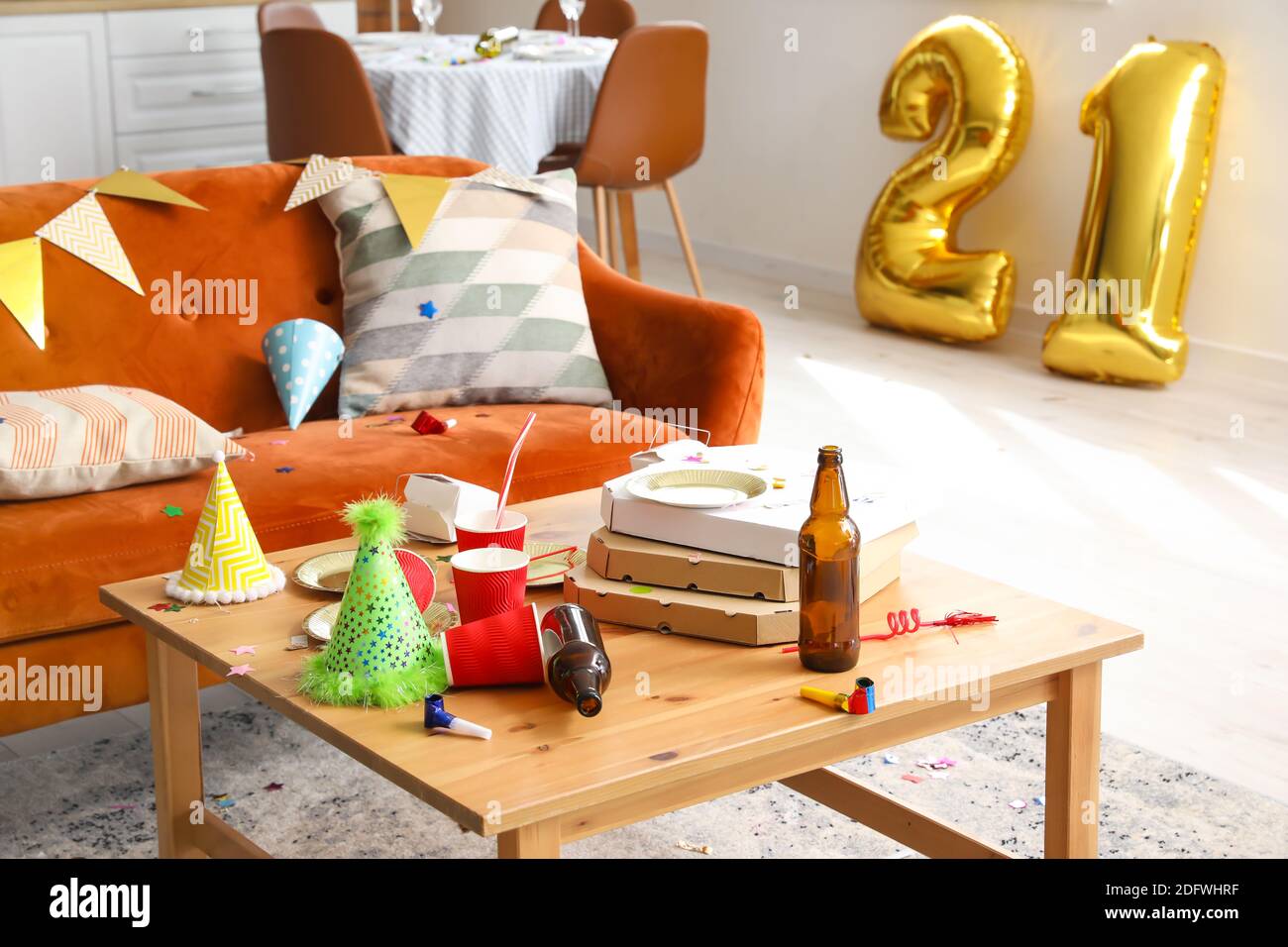 Interior of messy room after party Stock Photo - Alamy