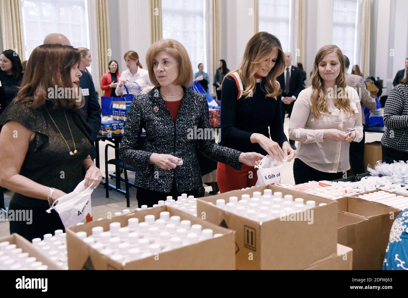 First lady Melania Trump (2-R), second lady Karen Pence (L) and Red ...