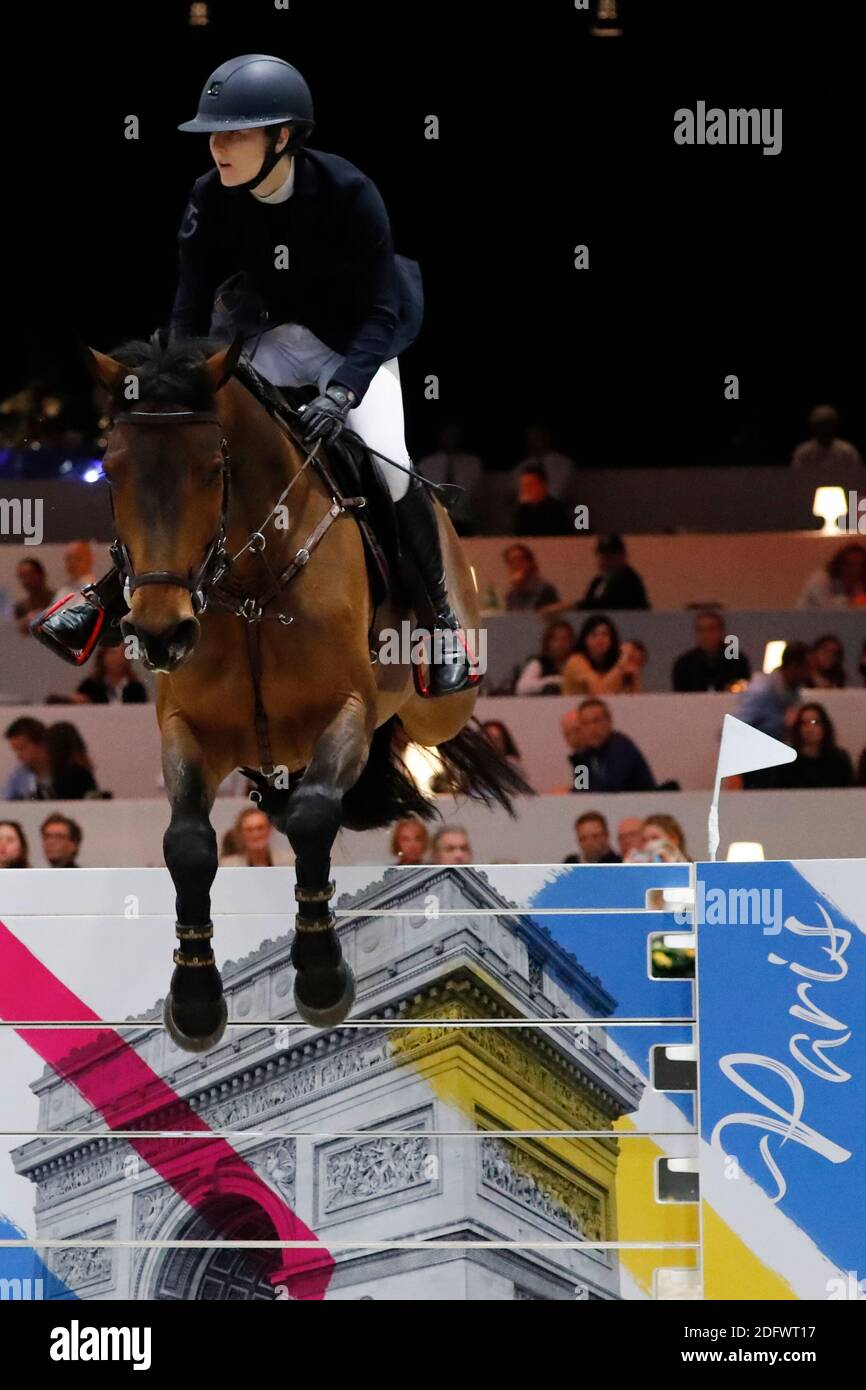 USA's Lucy Davis during the Equestrian Longines Grand Prix Masters 2018 in Villepinte, near ...