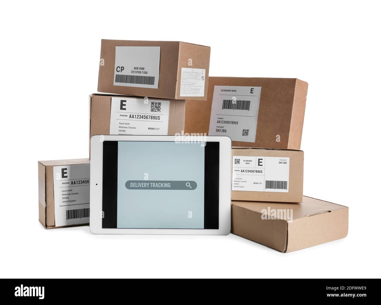 Tablet computer with open page of delivery service application and ...