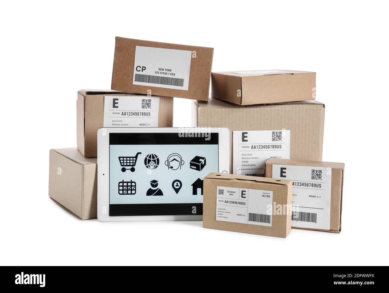 Tablet computer with open page of delivery service application and ...