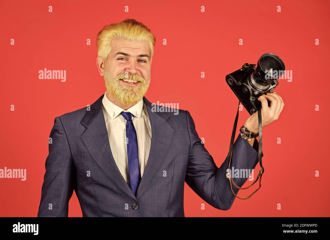 Manual settings. Photographer with beard mustache. Vintage style trend ...