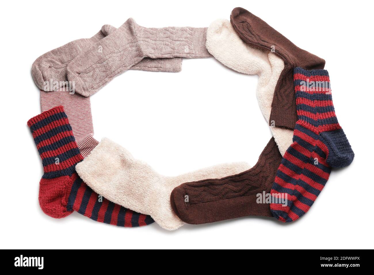 Frame made of warm socks on white background Stock Photo - Alamy