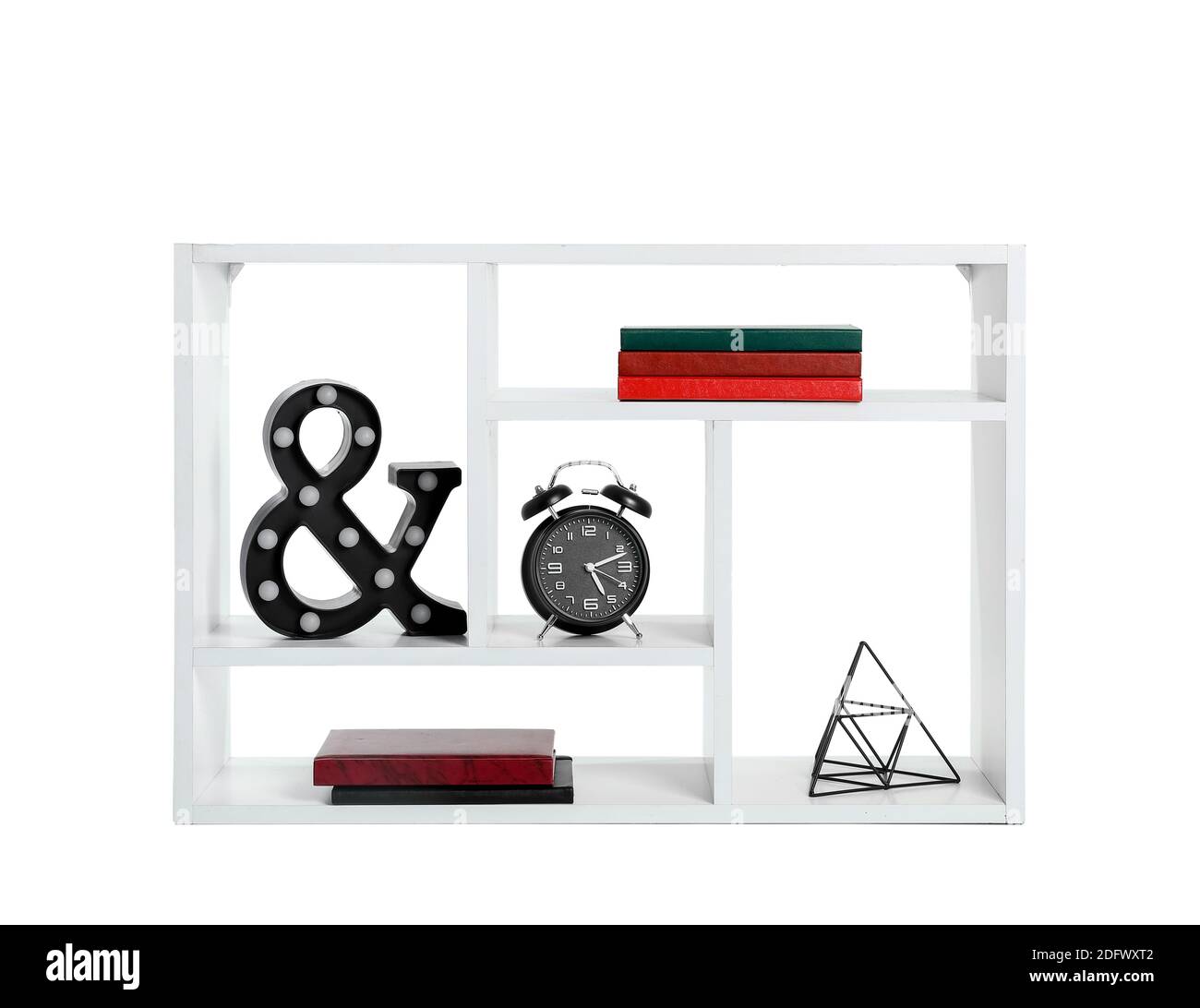 Modern shelf unit on white background Stock Photo - Alamy
