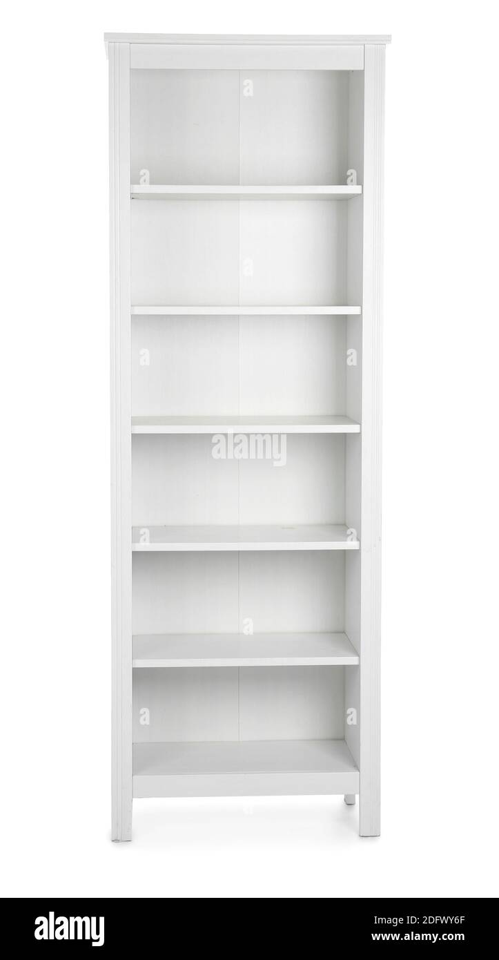 Modern empty shelf unit on white background Stock Photo - Alamy