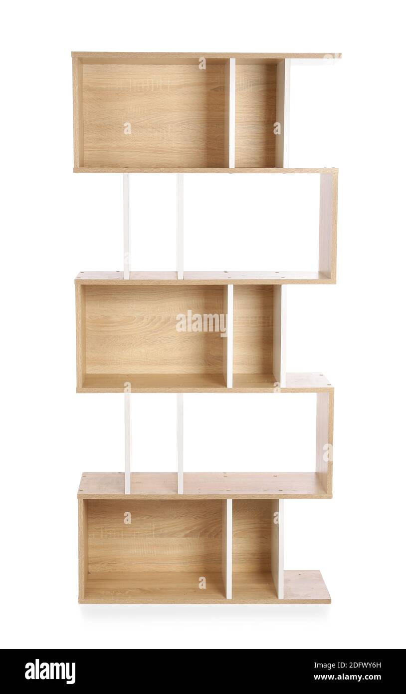 Modern empty shelf unit on white background Stock Photo - Alamy