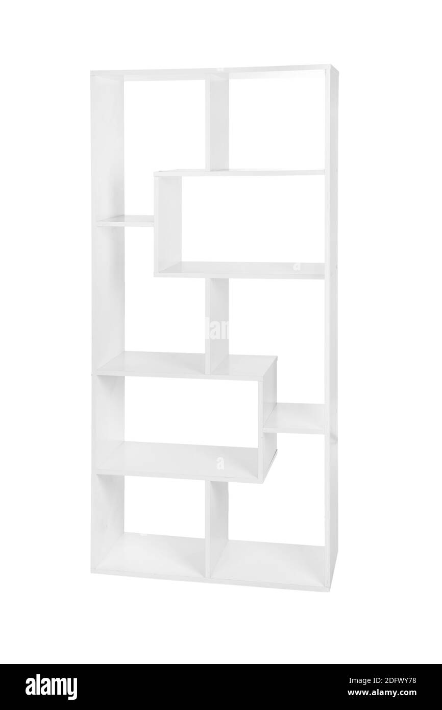 Modern empty shelf unit on white background Stock Photo - Alamy