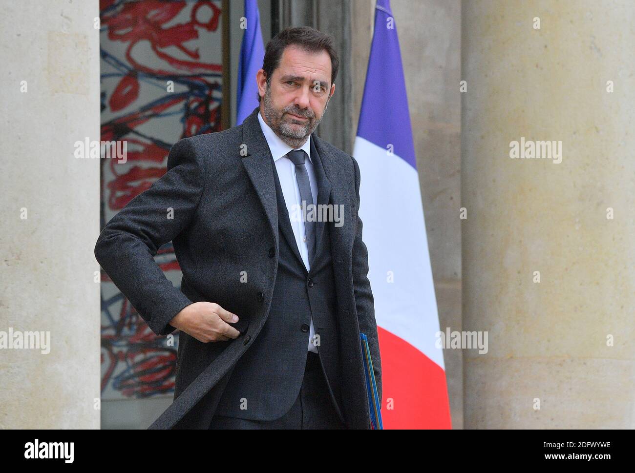 French Interior Minister Christophe Castaner leaving the Elysee ...