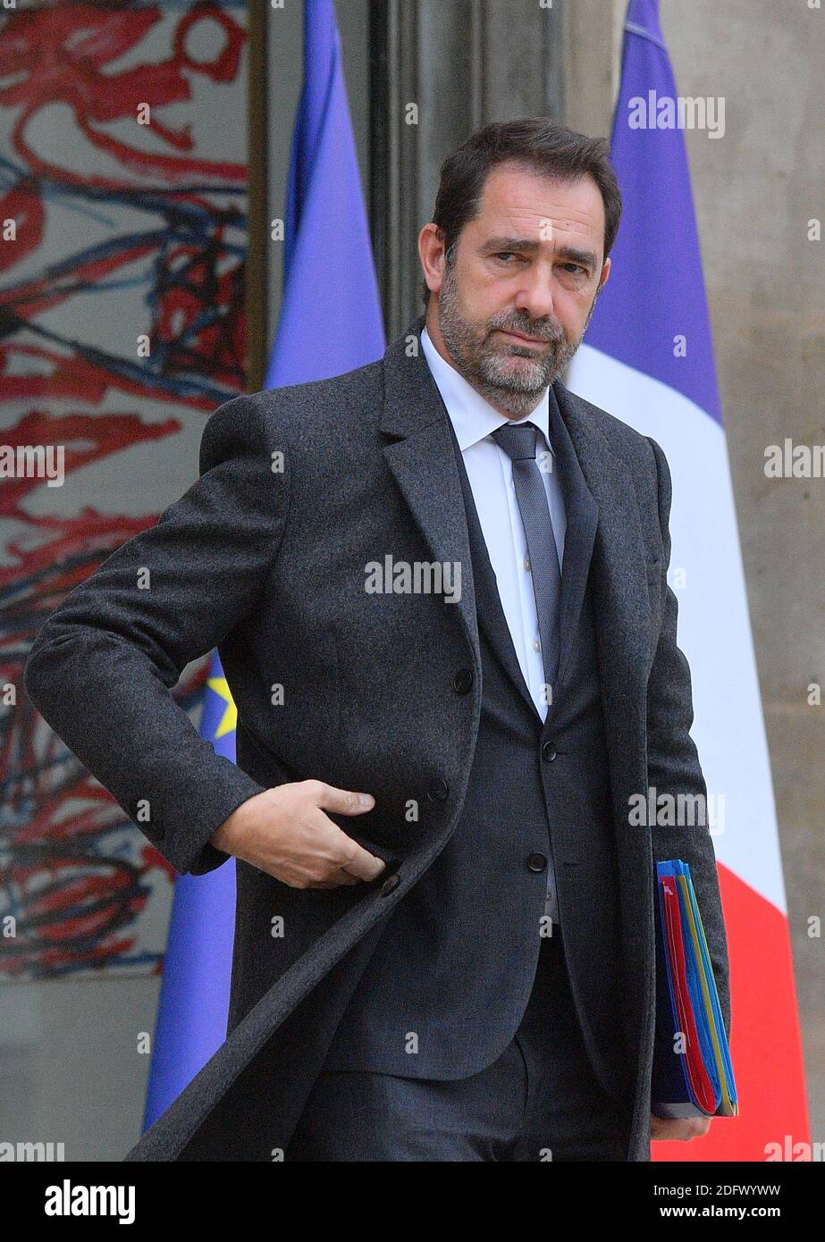 French Interior Minister Christophe Castaner leaving the Elysee ...