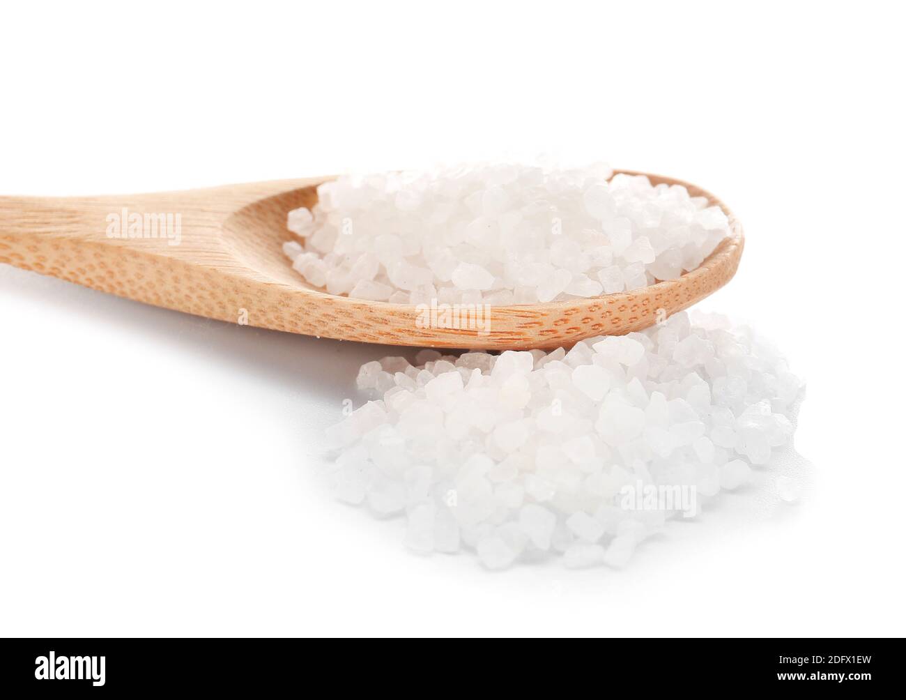 Spoon with salt on white background, closeup Stock Photo - Alamy
