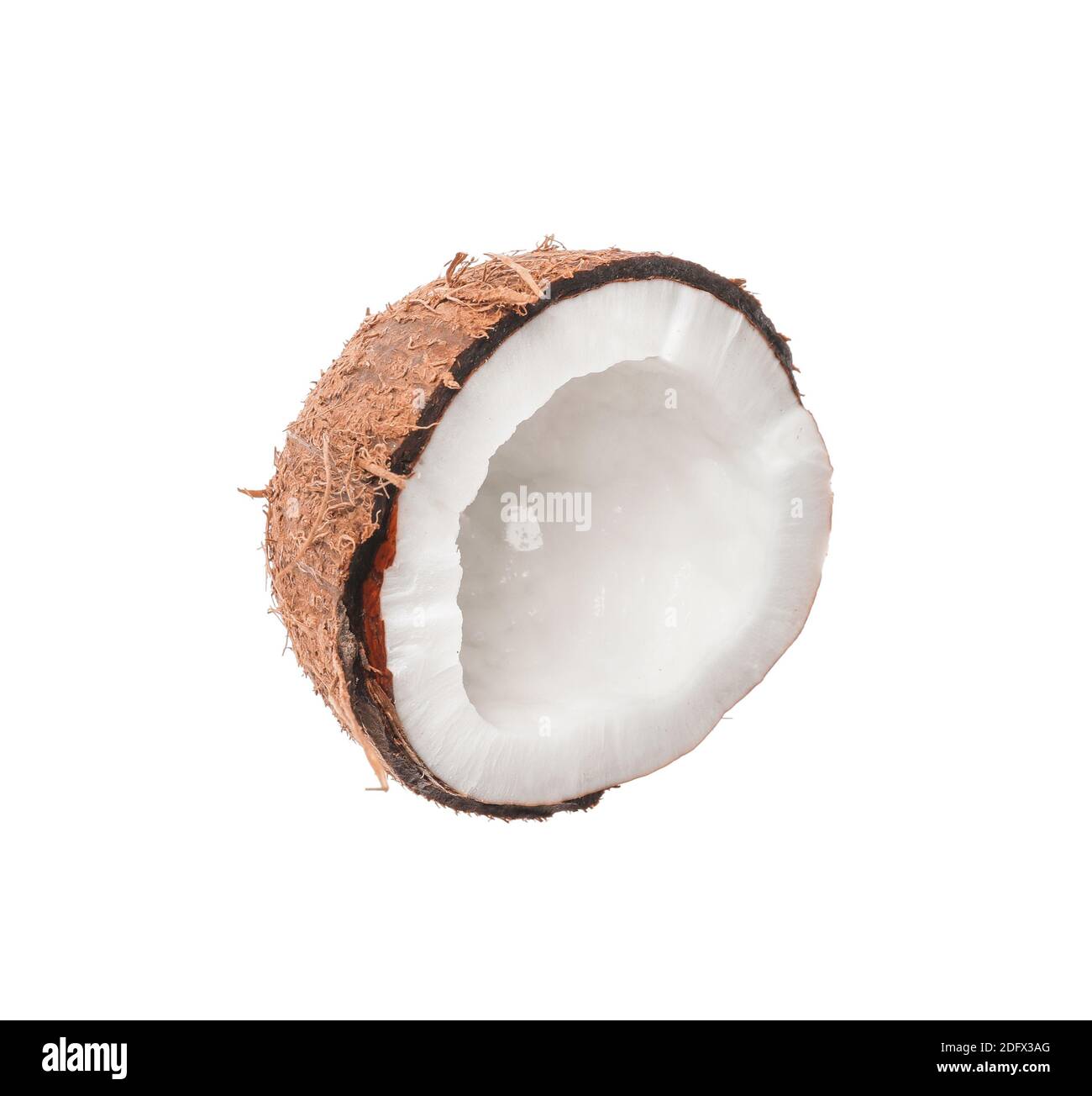 Half of ripe coconut on white background Stock Photo - Alamy