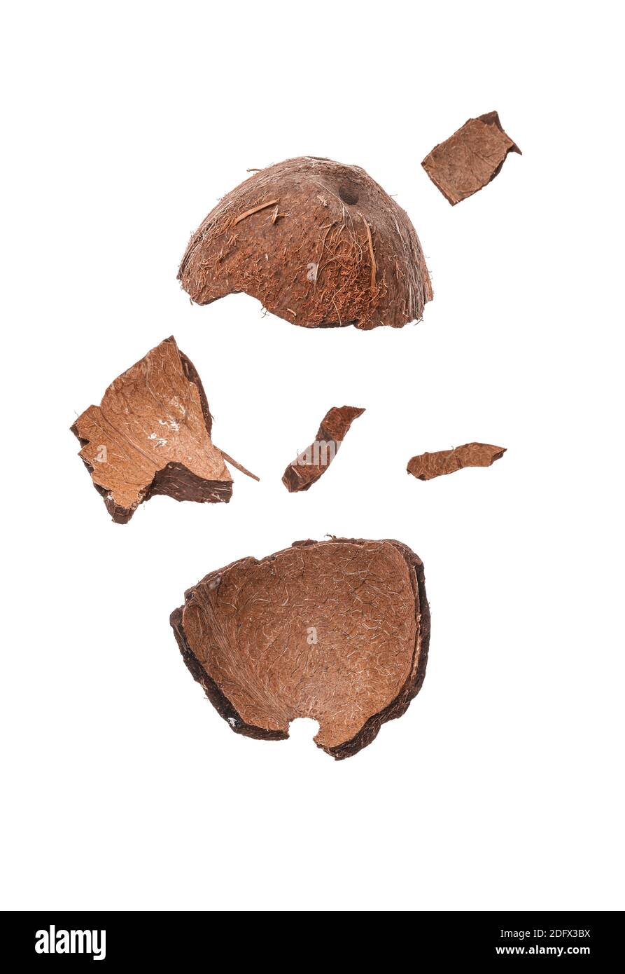 Shell of cut coconut on white background Stock Photo - Alamy