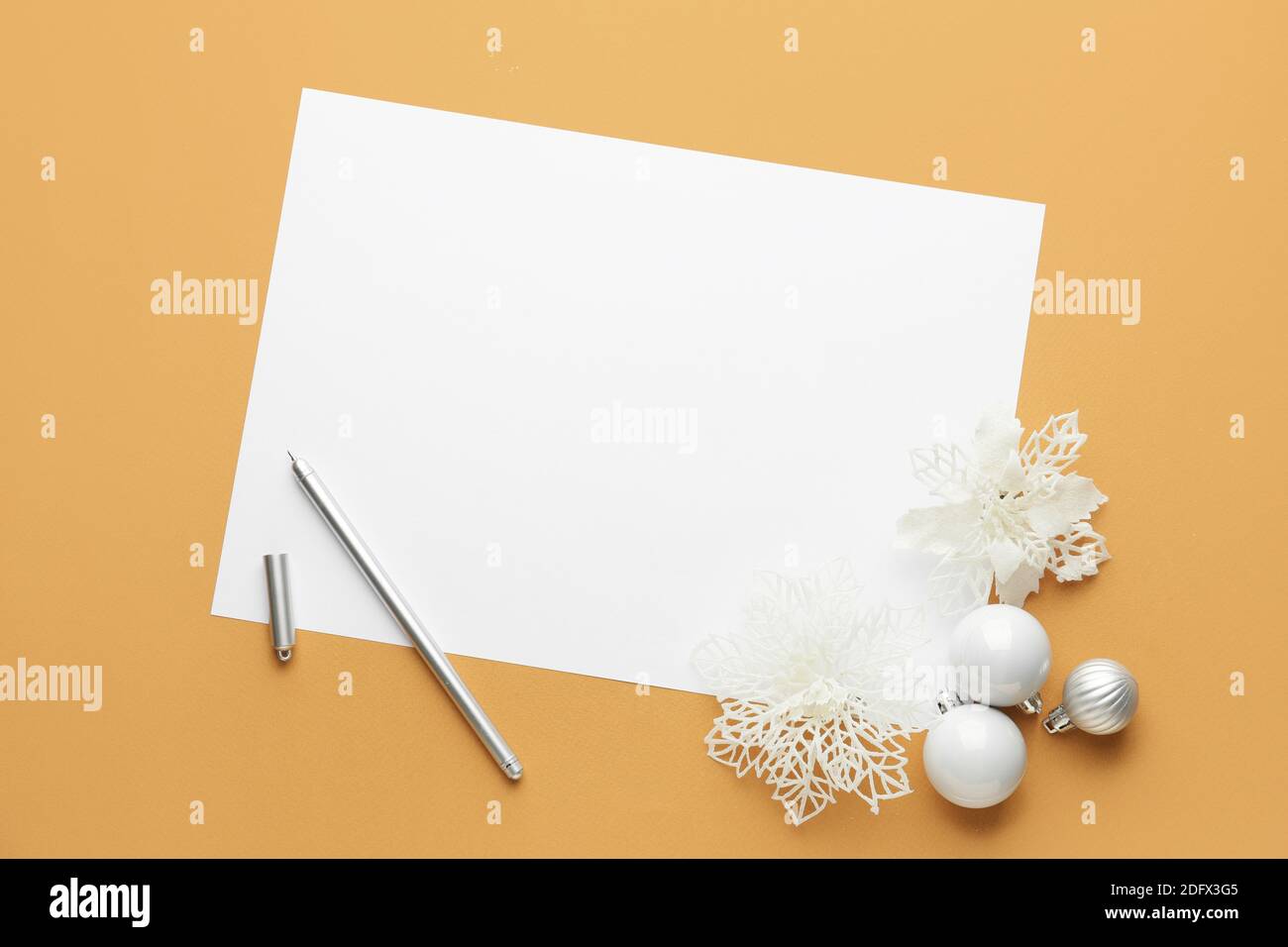 Blank letter to Santa and Christmas decor on color background Stock ...