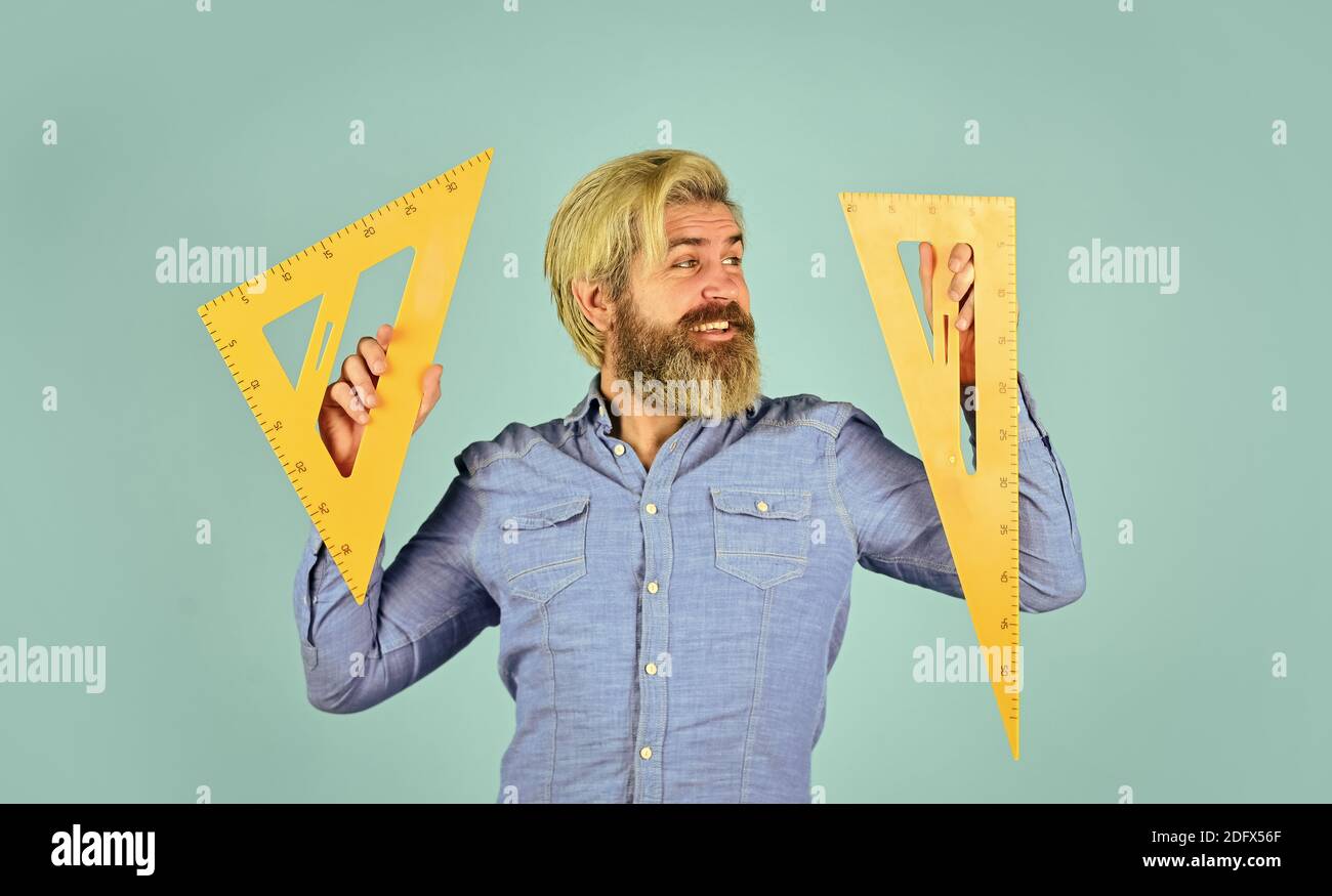 Architect education. Bearded man teacher use ruler. Innovative approach ...