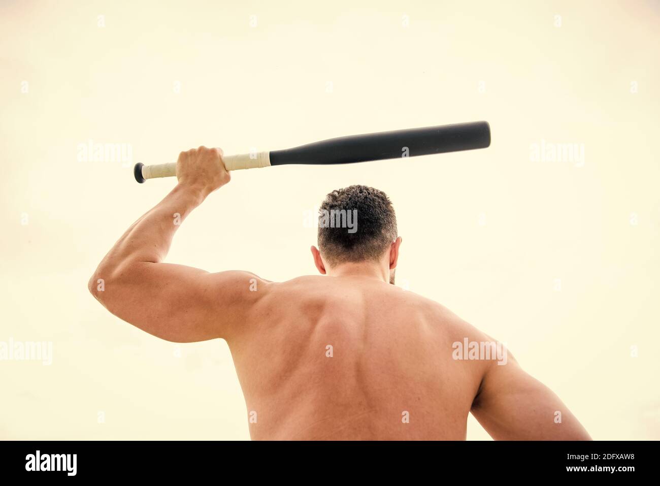 aggression. muscular back man isolated on white. i am a criminal ...