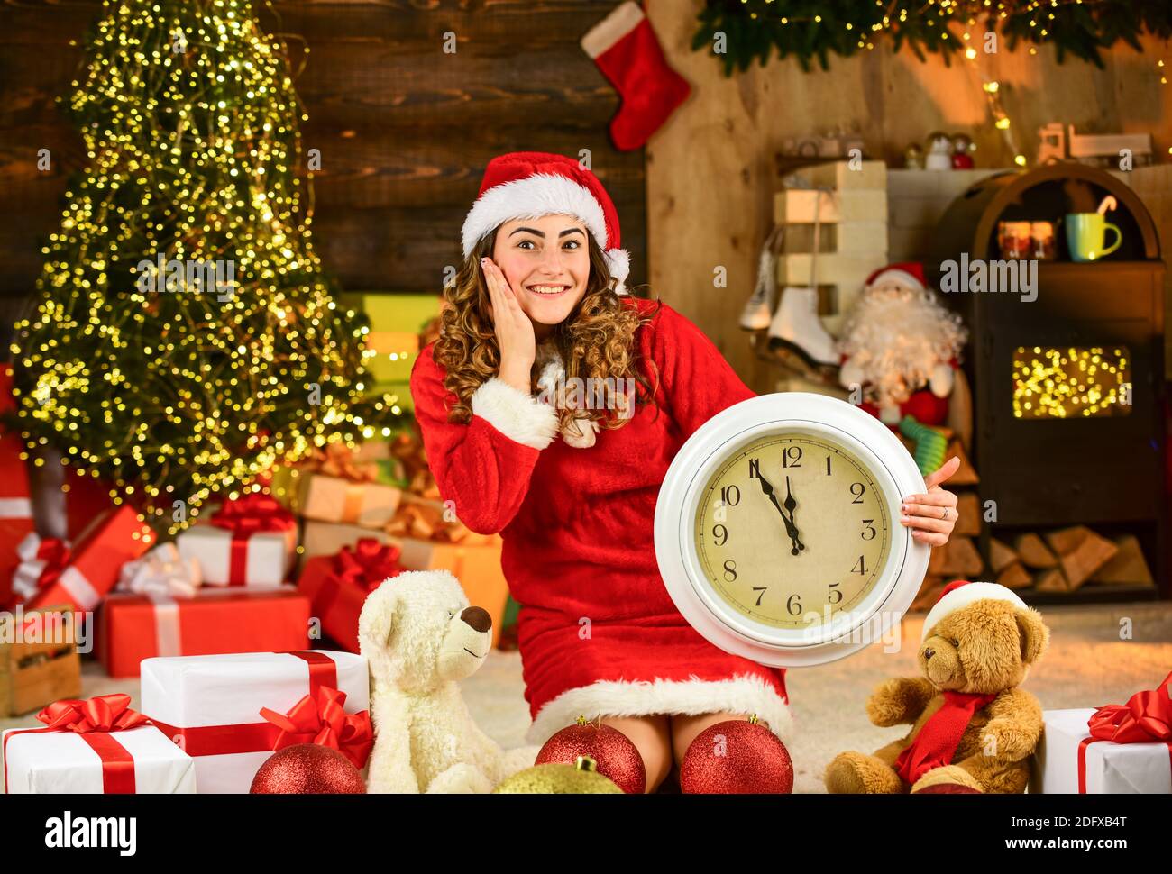 Last minute concept. Christmas tradition. Woman enjoy christmas. Happy ...