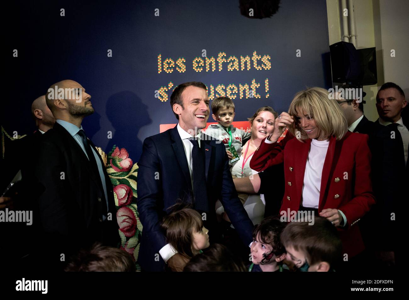 Emmanuel Macron And His Wife Brigitte Macron Welcome the children of ...
