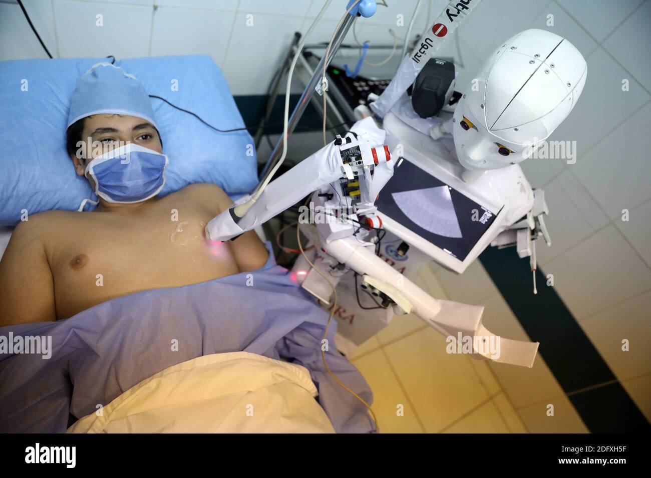 Tanta, Egypt. 6th Dec, 2020. Cira 03 robot performs an echocardiogram ...