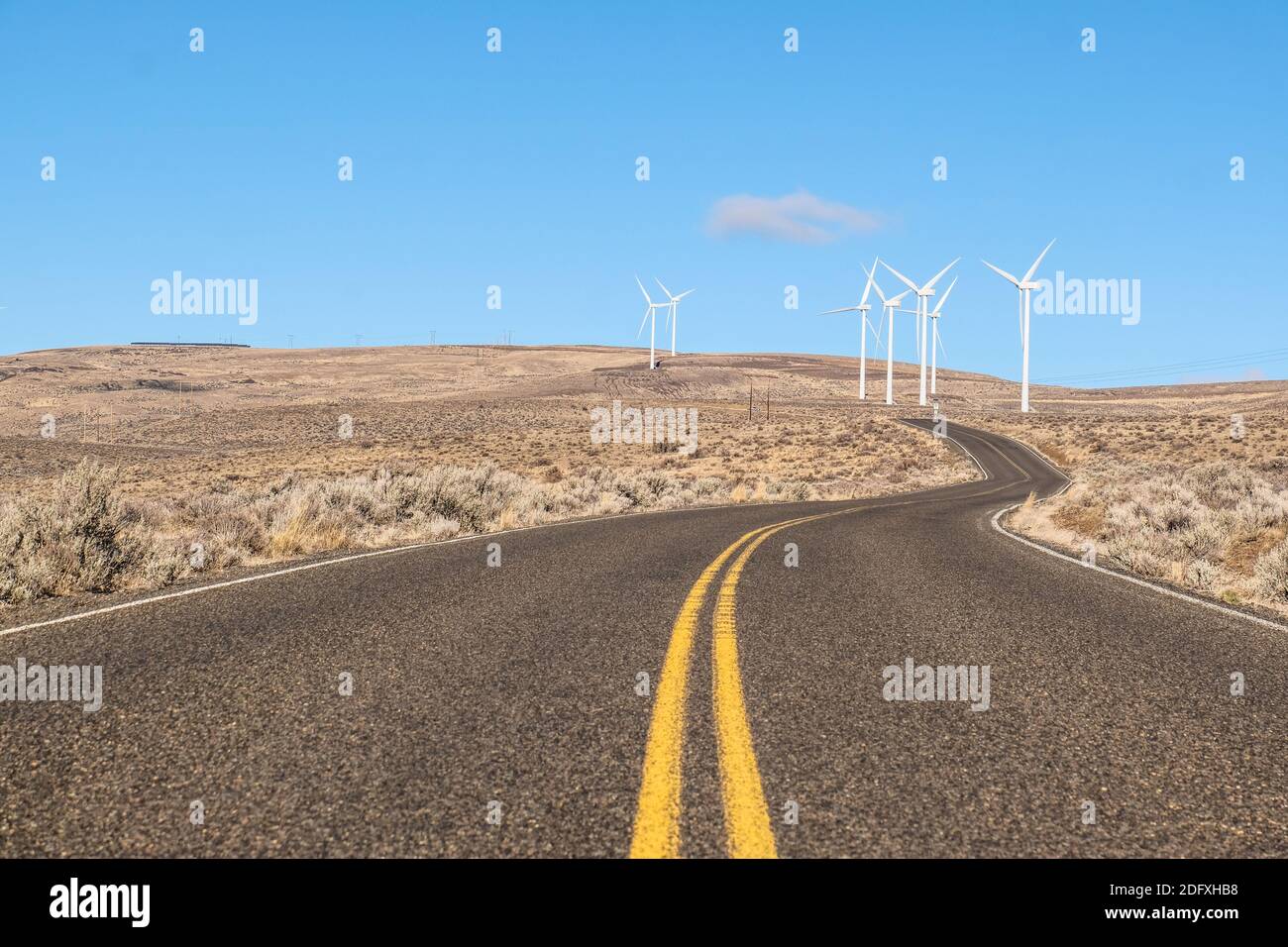 A Road Leading to Giant Wind Turbines at Columbia River Basin at ...