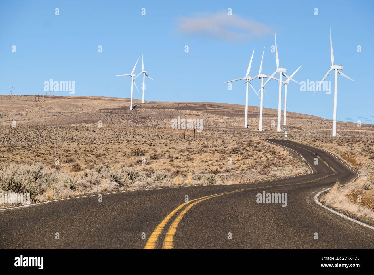 A Road Leading to Giant Wind Turbines at Columbia River Basin at ...