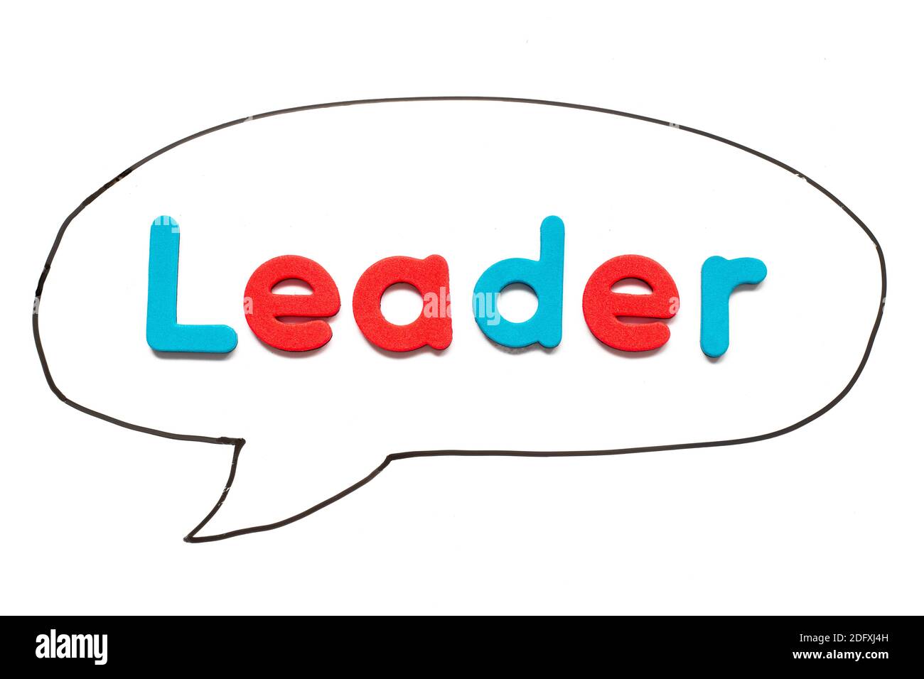 Alphabet letter with word leader in black line hand drawing as bubble ...