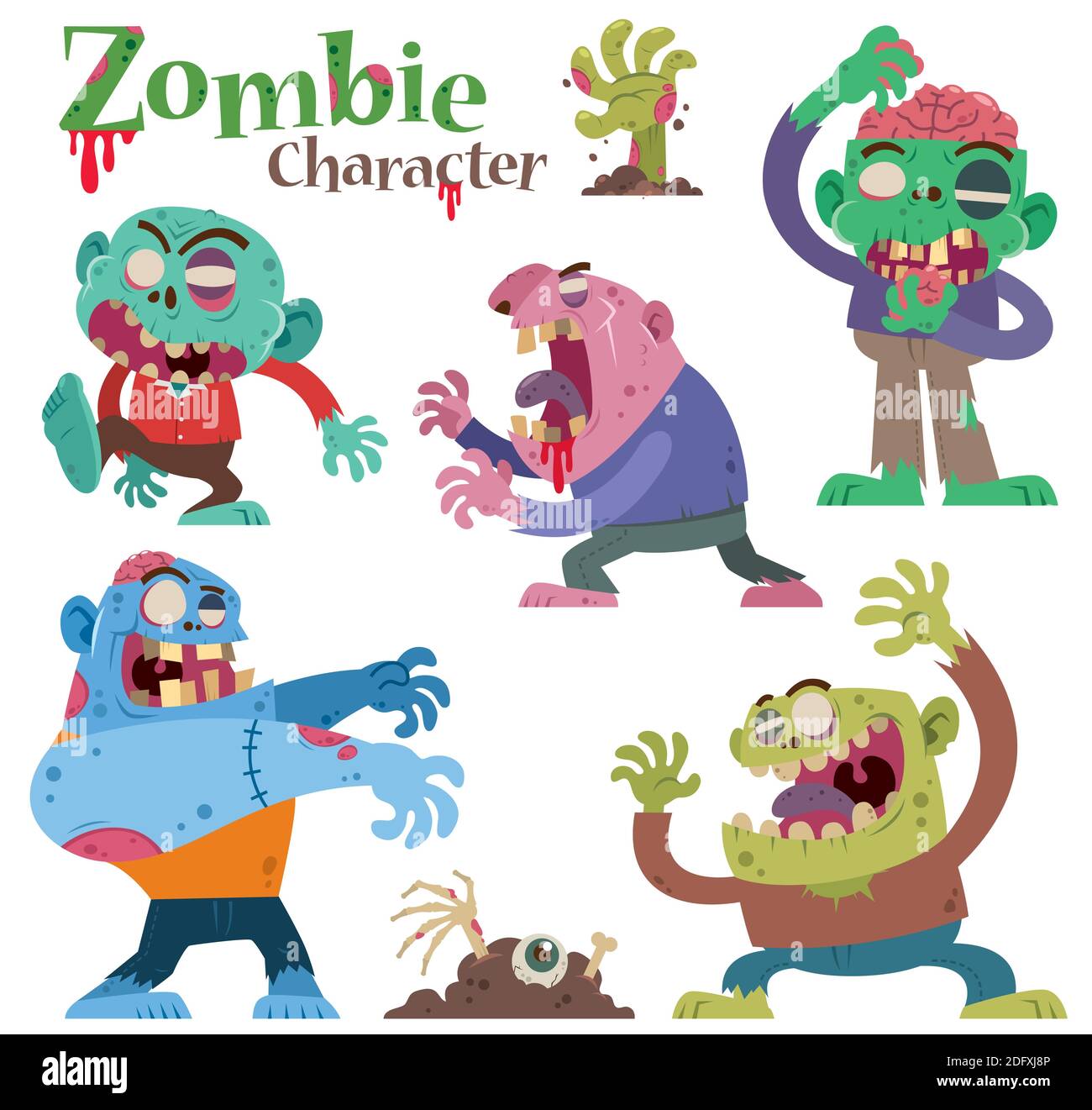 Vector illustration of Cartoon Set Zombie characters Stock Vector Image ...
