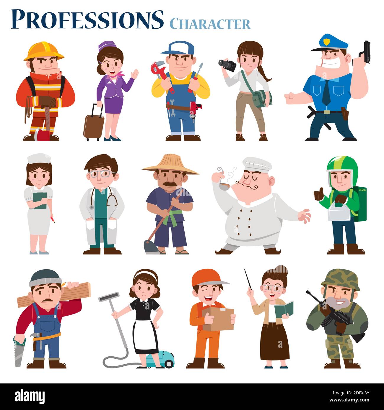 Vector illustration of Professions cartoon Character. Job collection ...