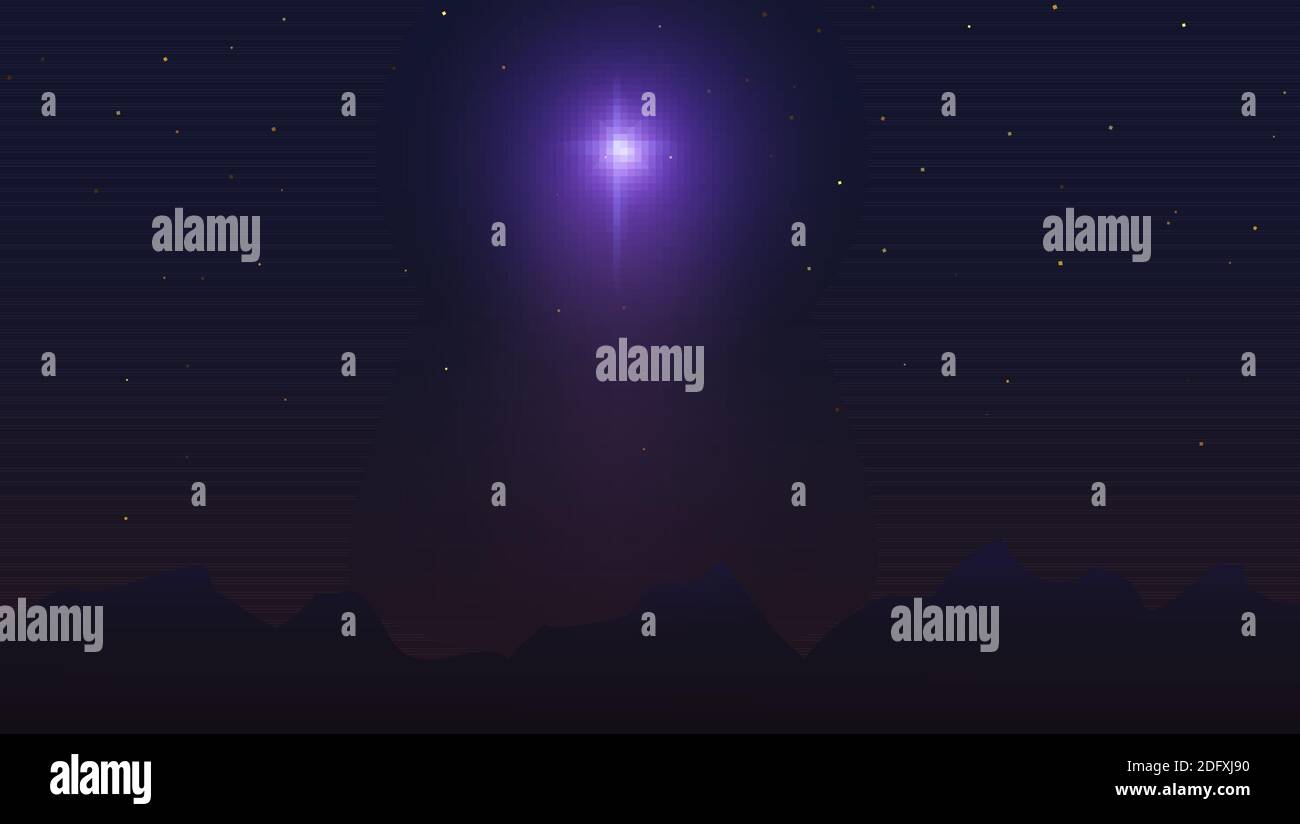 Bethlehem Star over mountains. Dark night starry sky. Abstract ...