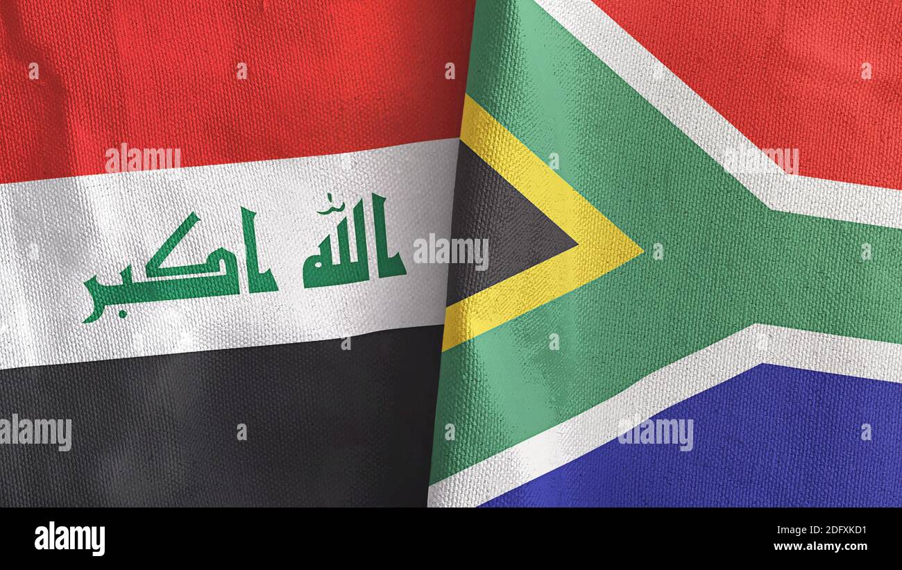 South Africa and Iraq two flags textile cloth 3D rendering Stock Photo ...