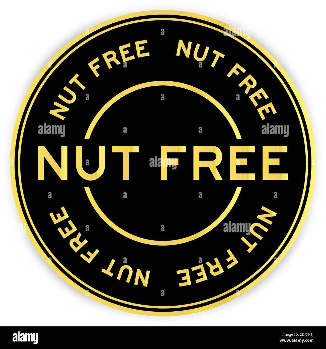 Black and gold color round sticker with word nut free on white ...