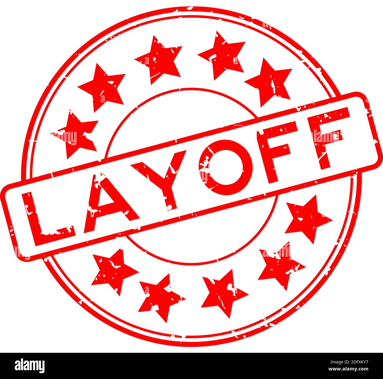 Grunge red layoff word with star icon round rubber seal stamp on white ...