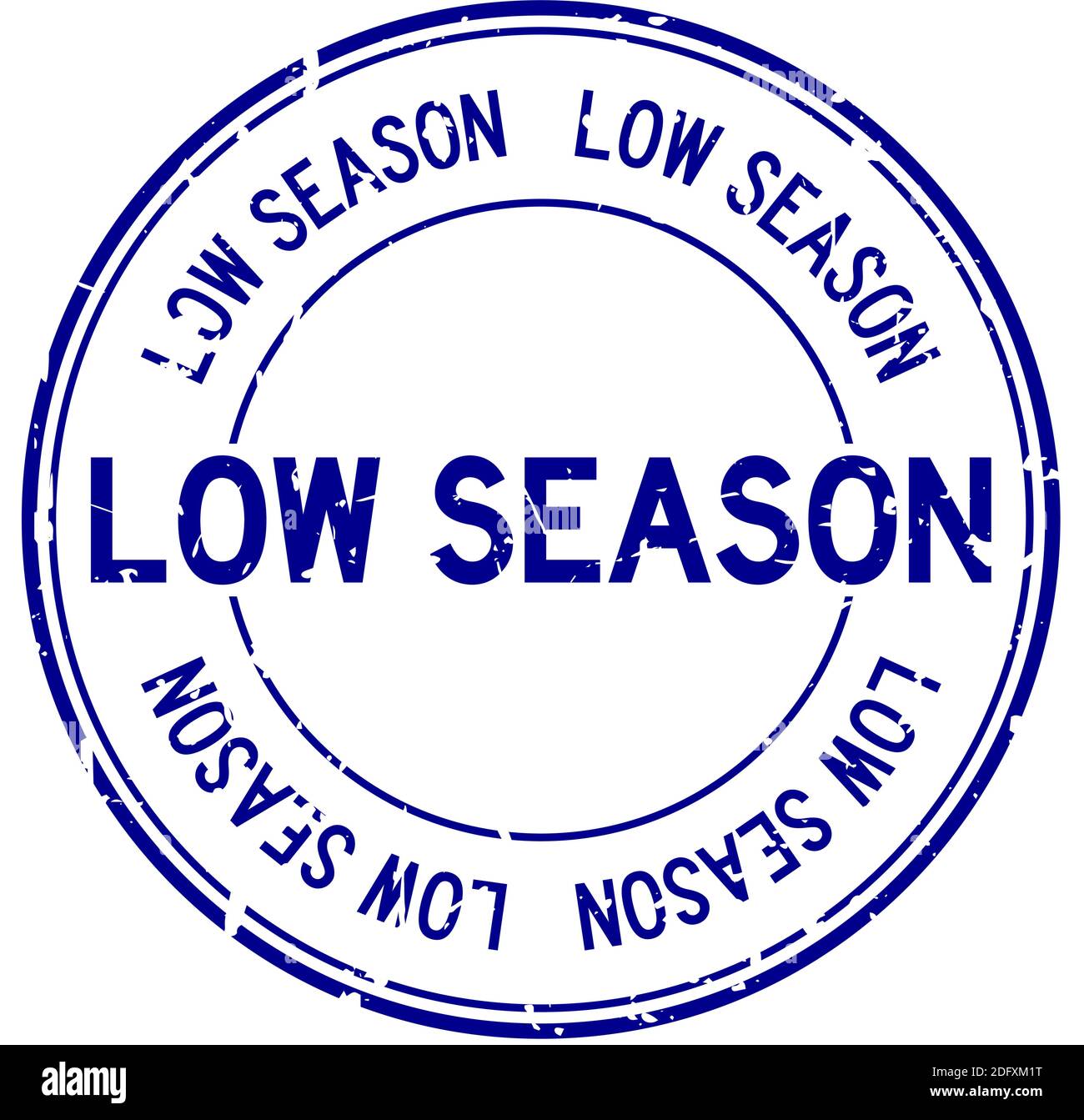 Grunge blue low season word round rubber seal stamp on white background ...