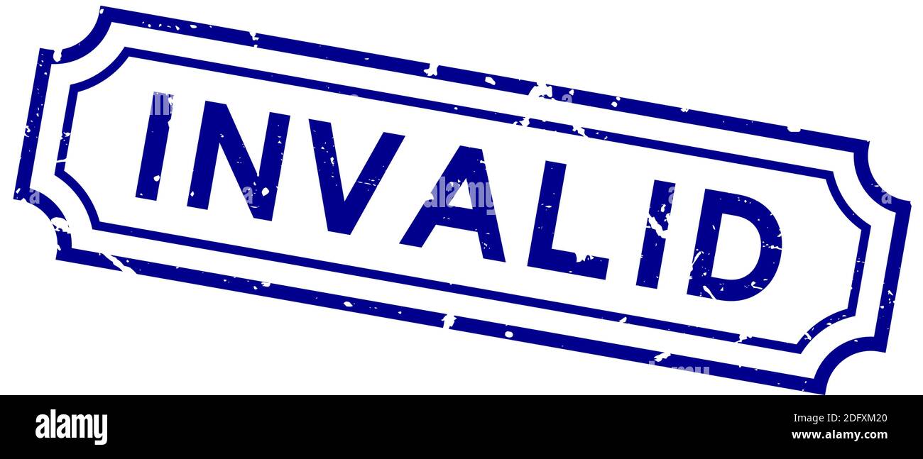 Grunge blue invalid word rubber business seal stamp on white background ...